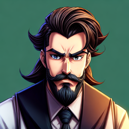 masculine men with beard and moustache, jojo anime artstyle, long brown ...