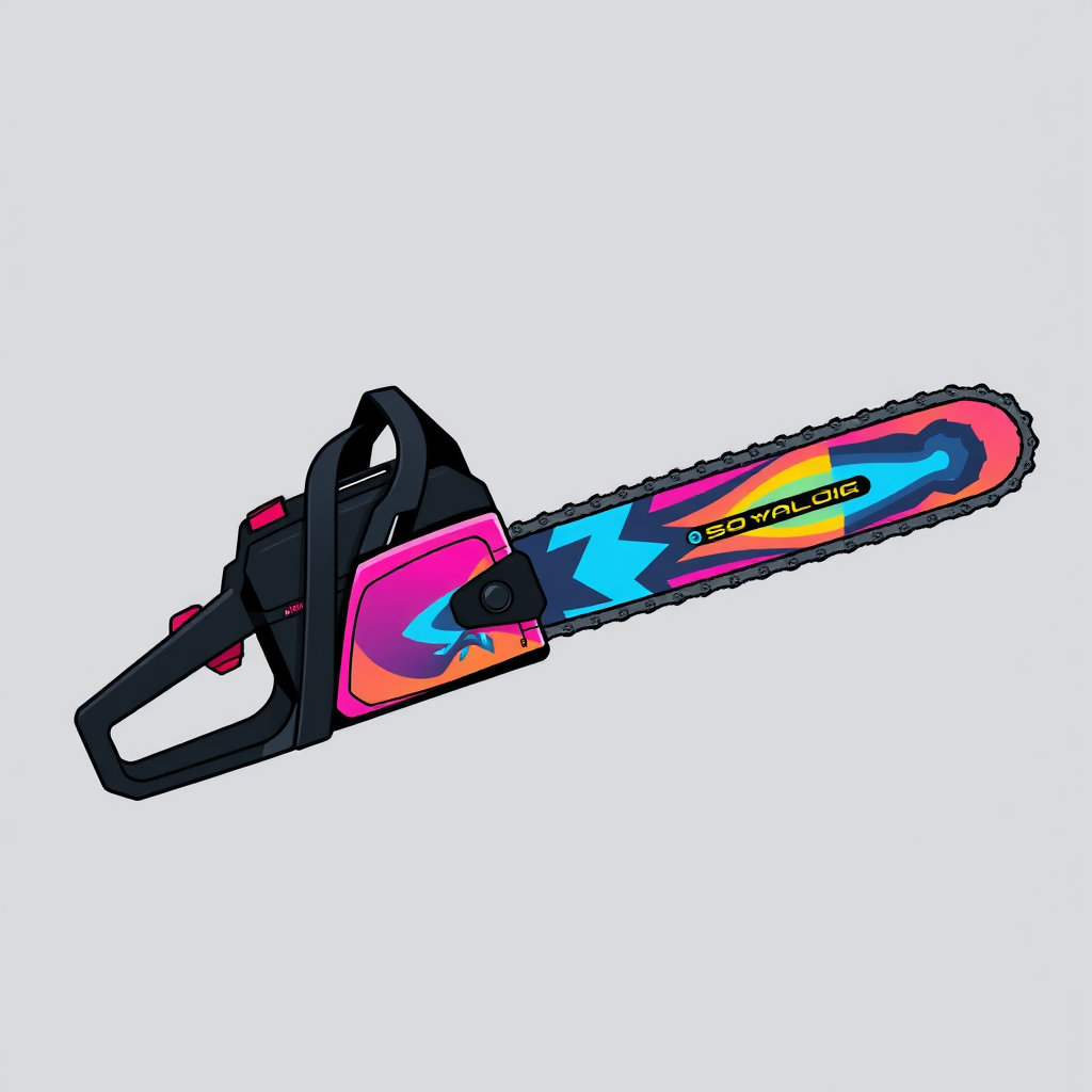 Vibrantly Designed Chainsaw with Futuristic Colors and Unique Graphics
