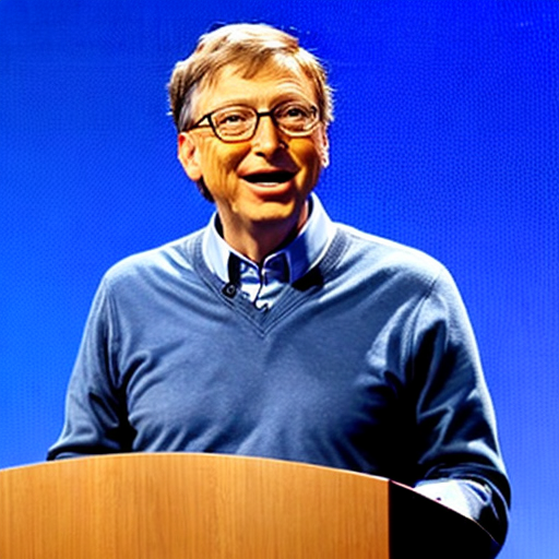 Bill gates laughing and looking at blue screen windows