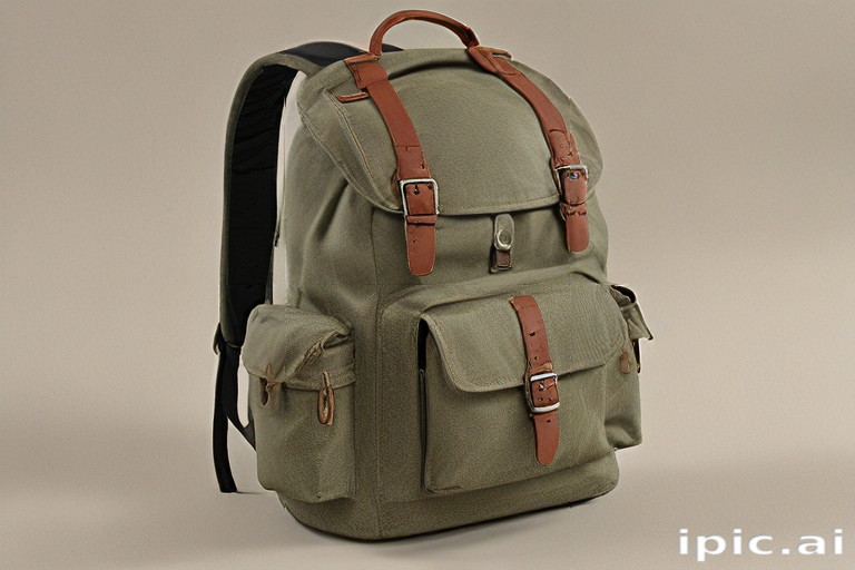 Stylish Olive Green Backpack with Leather Straps and Multiple Pockets