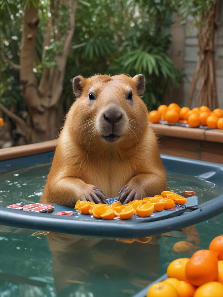 capybaras gambling with cards playing poker surrounded by oranges in a ...
