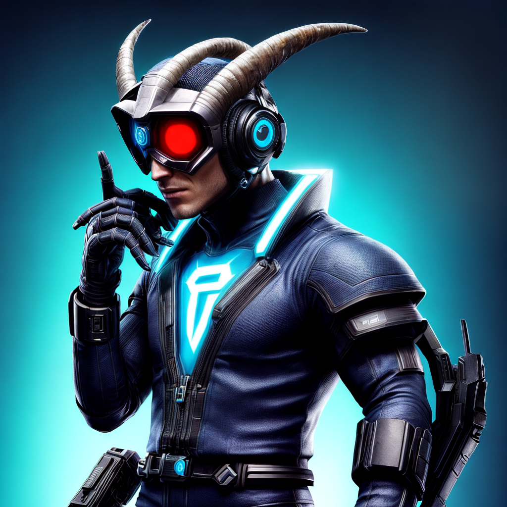 cyberpunk goat dj, white cyan, profile pic