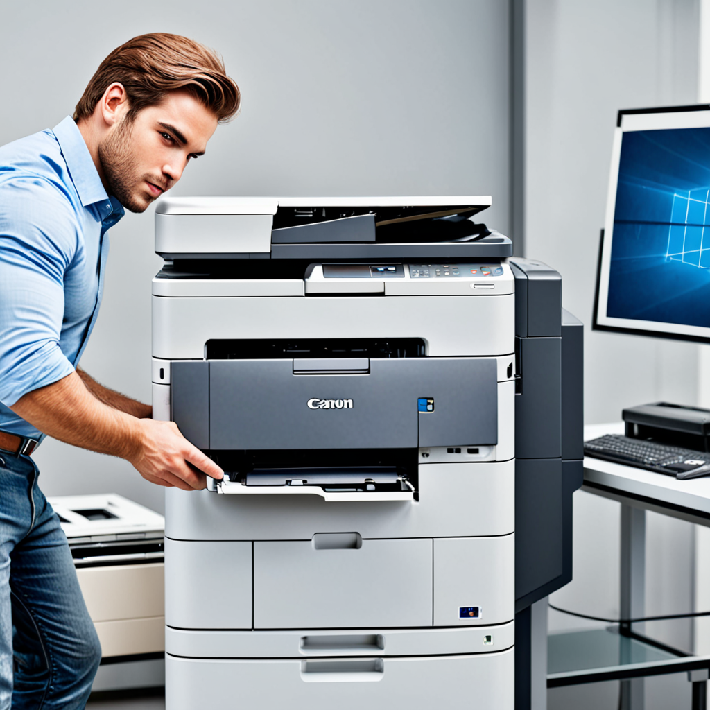 person with heavy printer in hand