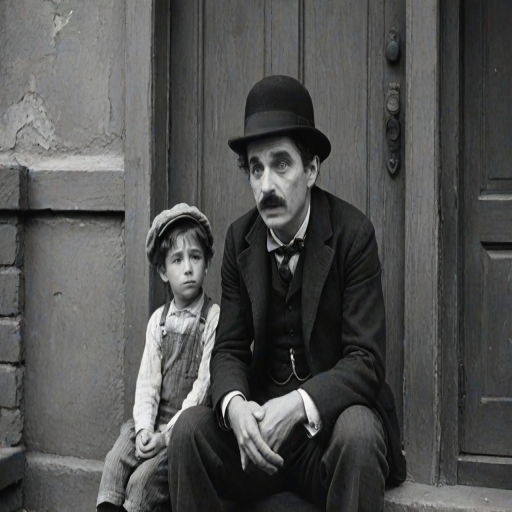 A Heartfelt Moment Between a Man and a Young Boy in Vintage Attire