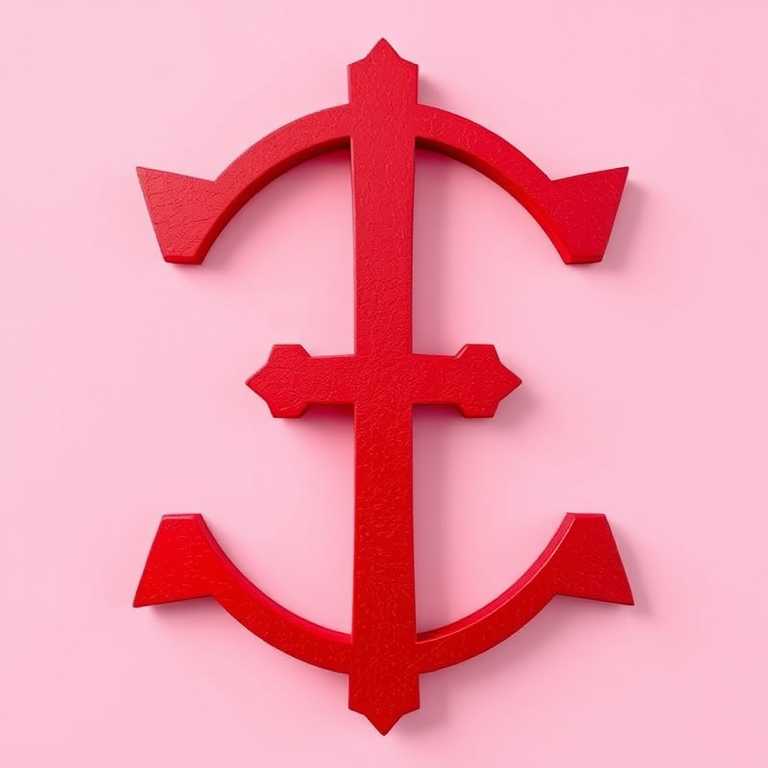 Bold Red Symbol on Soft Pink Background: A Striking Visual Contrast