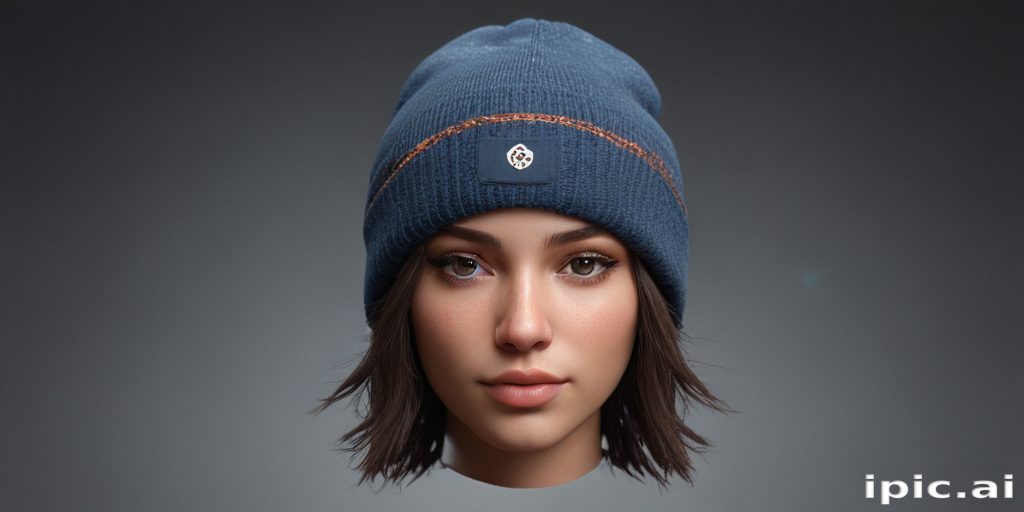 Realistic Portrait of a Young Woman Wearing a Blue Beanie Hat