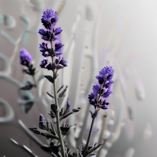 Black and white high contrast drawing of lavender plant