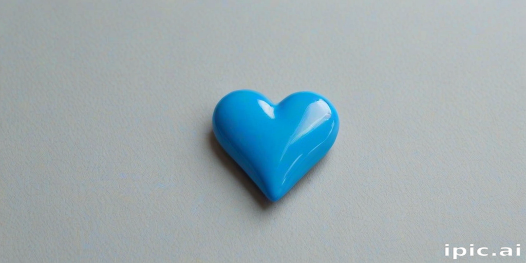A Shiny Blue Heart-Shaped Object Resting on a Light Background.