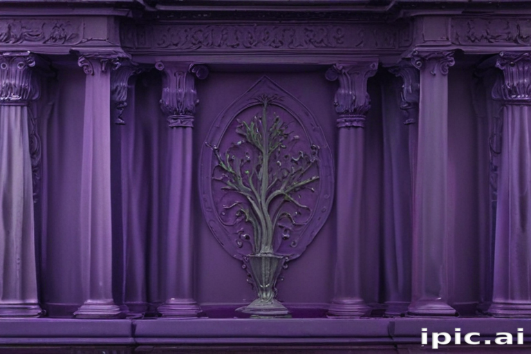 Intricate Architectural Design with Purple Columns and Decorative Tree ...