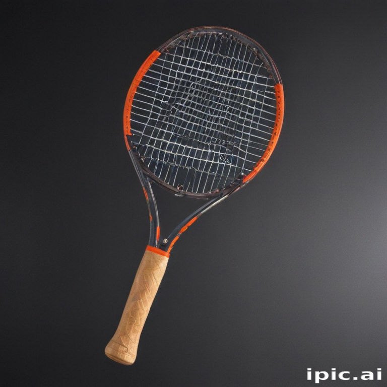Modern Tennis Racket with Orange Accents on a Dark Background