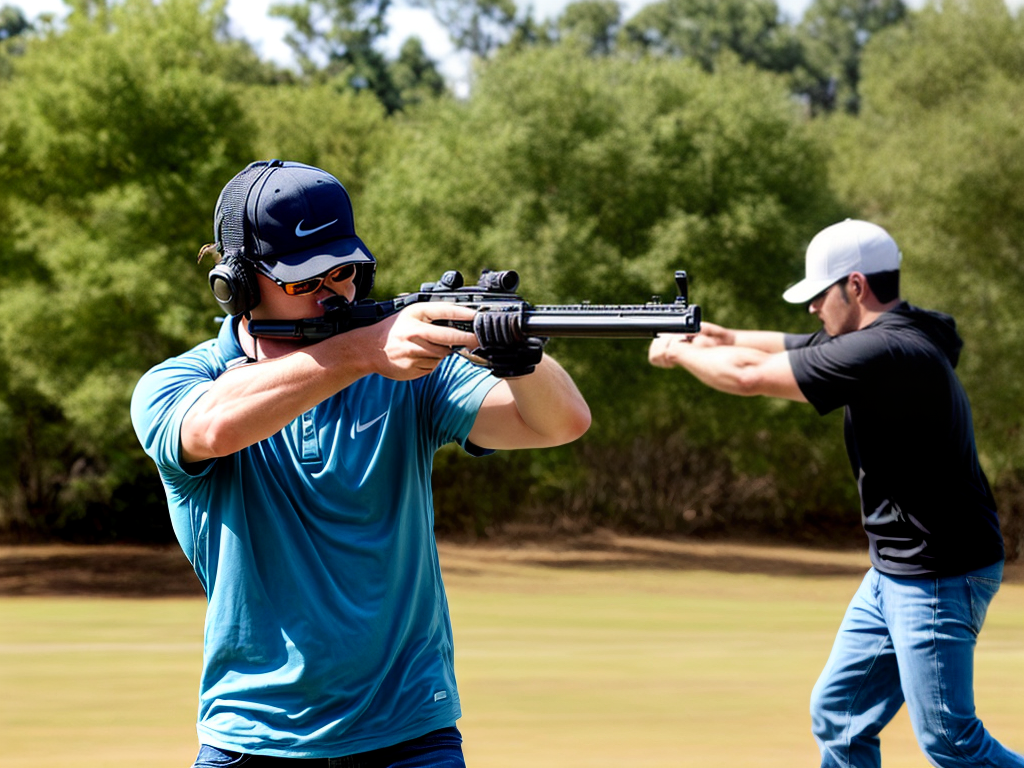 a man with a gun aiming and shooting two men with cap back face at ...