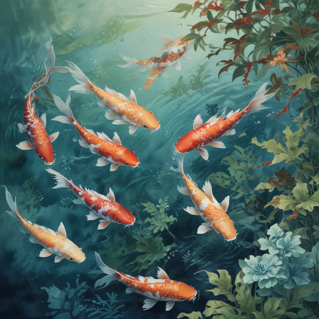 Create a vibrant watercolor illustration of a crystal-clear underwater ...