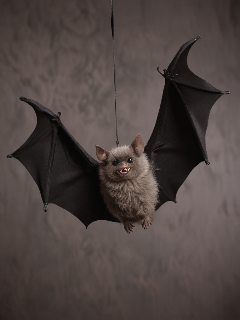 Adorable Bat with Fluffy Fur and Playful Expression Hanging Below