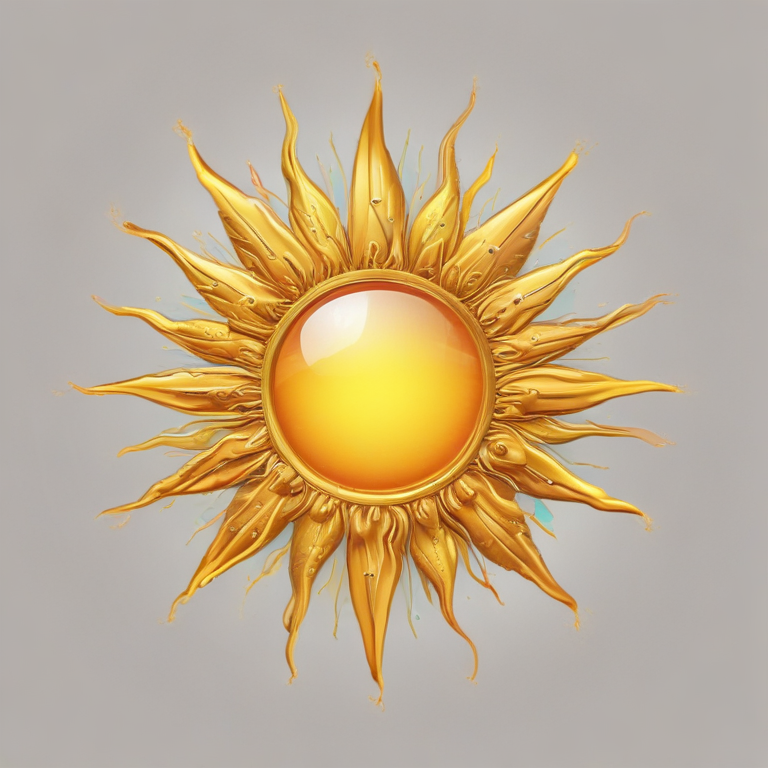 Radiant Golden Sun Emblem Surrounded by Intricate Flowing Sunbeams Design