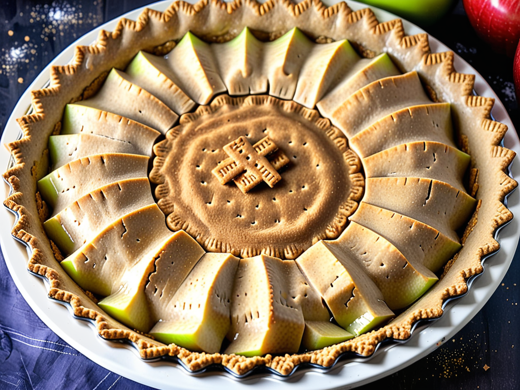 Deliciously Crafted Apple Pie with a Beautifully Decorated Crust Design.
