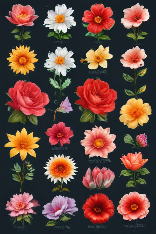 A Vibrant Collection of Beautifully Illustrated Flowers in Various ...