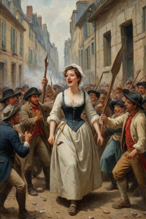 An Inspiring Woman Leads a Passionate Crowd Through a Historic Street ...