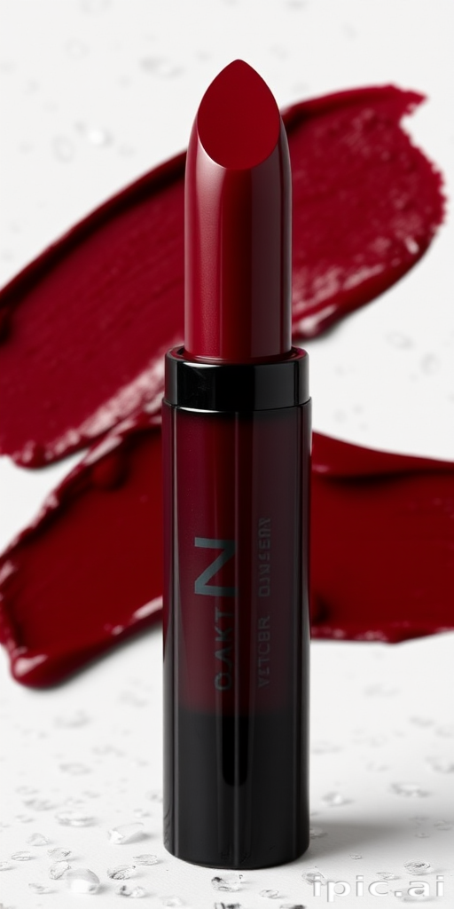 Vibrant Red Lipstick with Smooth Finish Against Bold Brushstroke Background