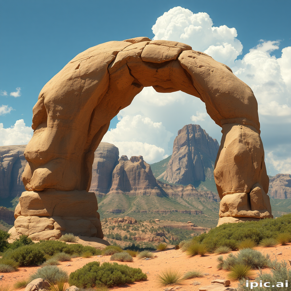 Majestic Natural Stone Arch Framing a Stunning Mountain Landscape Under ...