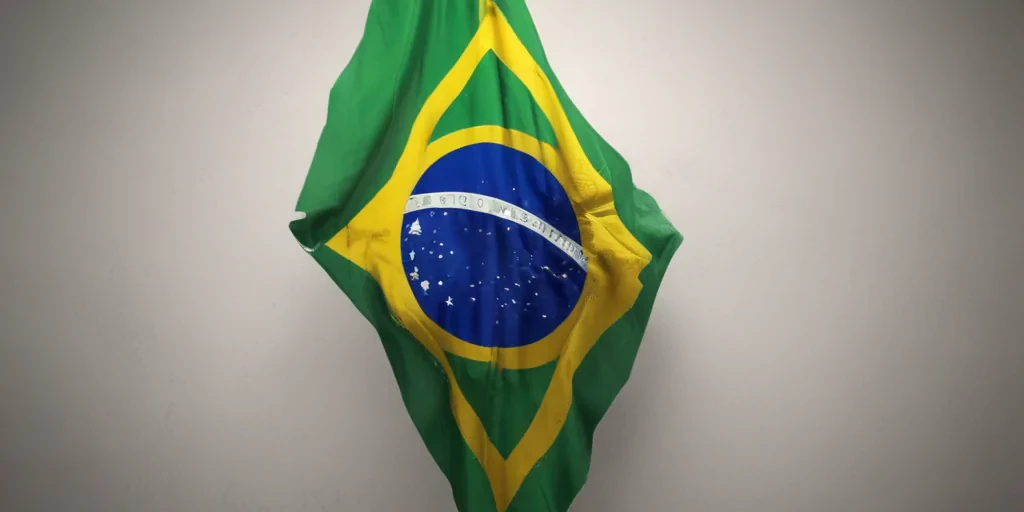 Vibrant Brazilian Flag Displaying National Colors and Iconic Emblem