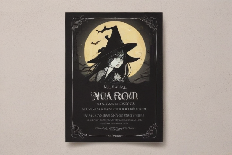 invitation card with witch in the background