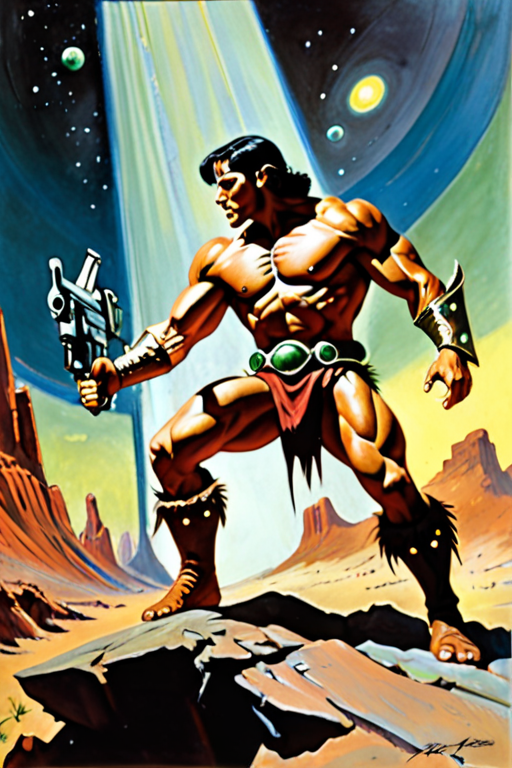 John Carter fights aliens Frank frazetta painting