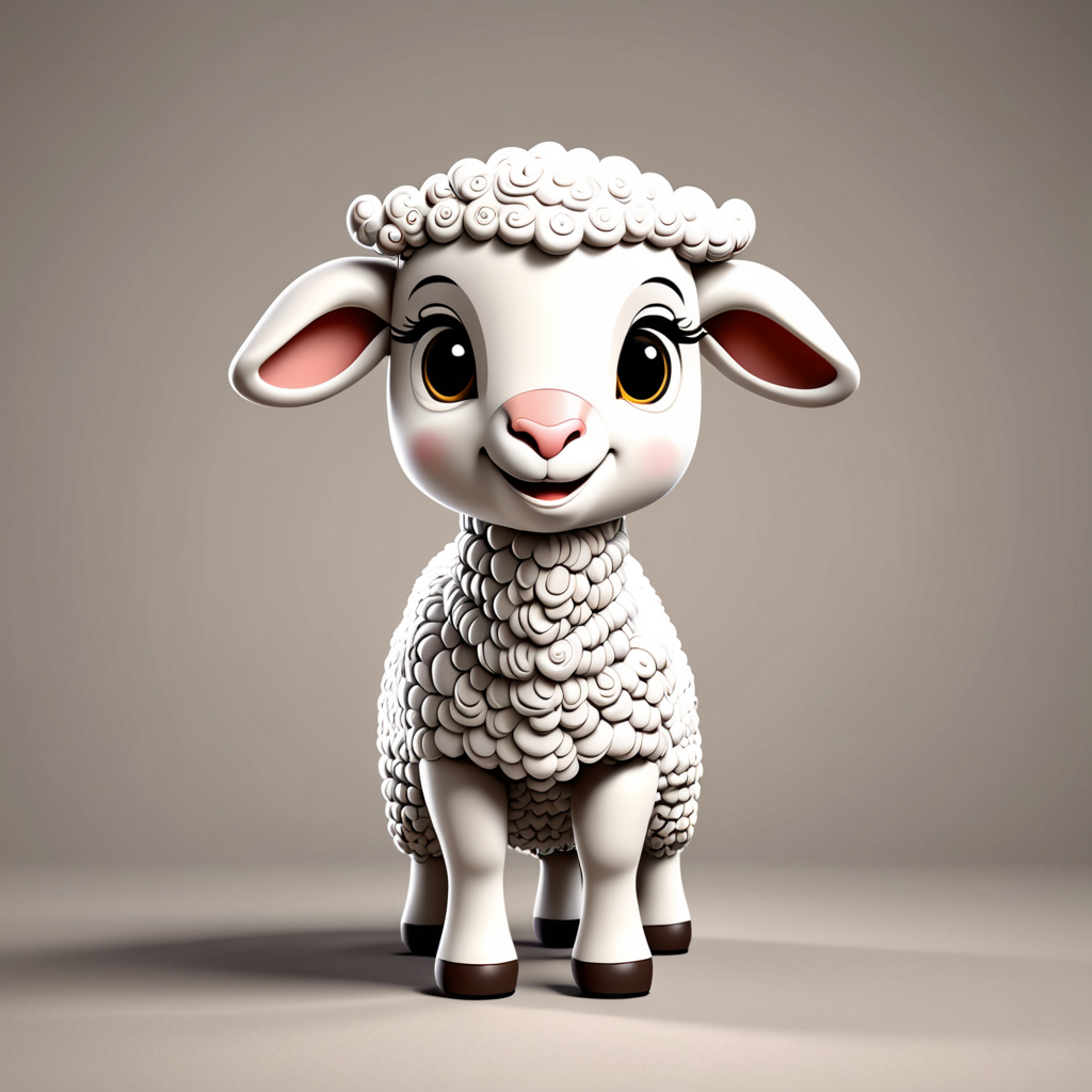 simple line drawing of cartoon Pixar style happy lamb low detail ...