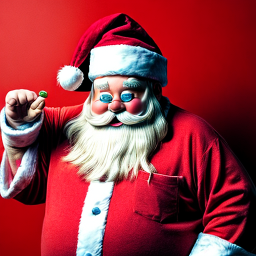 photo of a fat and funny santa claus eating a big piece of cake ...