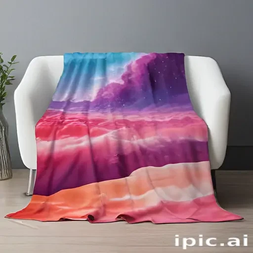 Vibrant Blanket Featuring a Dreamy Sunset and Cosmic Cloud Design