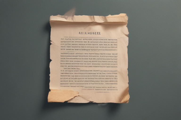 Old Document with Faded Text and Torn Edges on a Solid Background