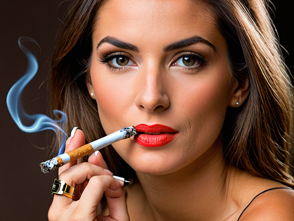 Pretty woman lighting a cigarette