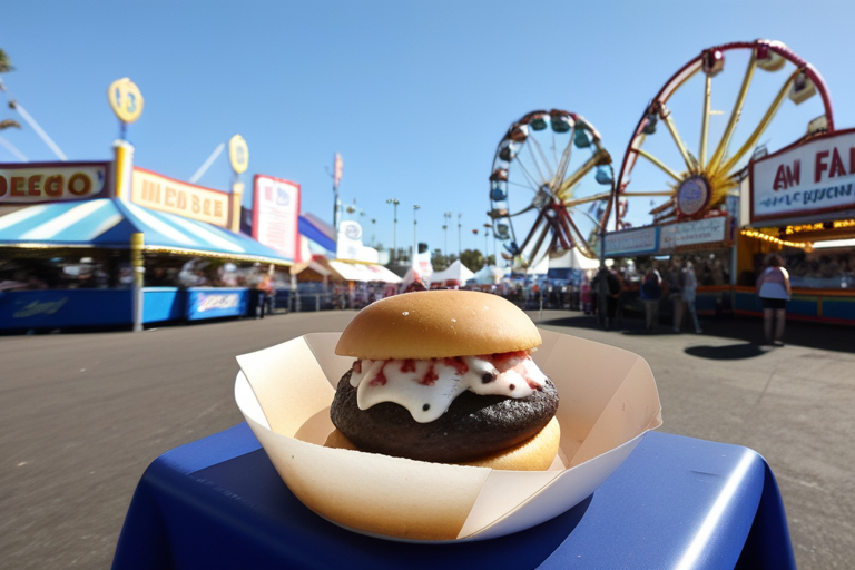 Delicious Dessert Burger Showcased at a Colorful Fairground Carnival Scene