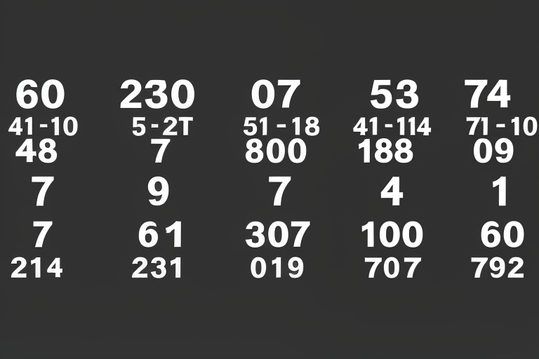 Collection of Numbers Organized in Rows and Columns on a Dark Background