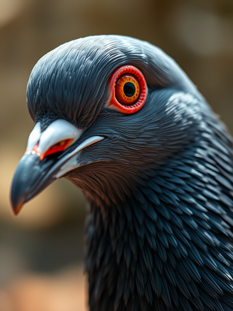 A Close-Up Portrait of a Striking Pigeon with Vibrant Red Eyes