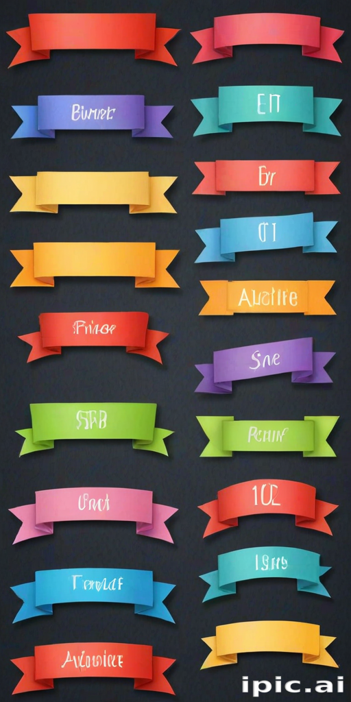 Colorful Banners Displaying Various Words and Phrases on a Dark Background