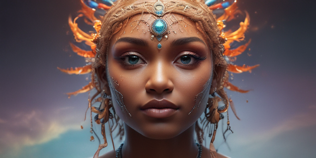 Enchanting Portrait of a Woman Adorned with Ethereal Crown and Gems