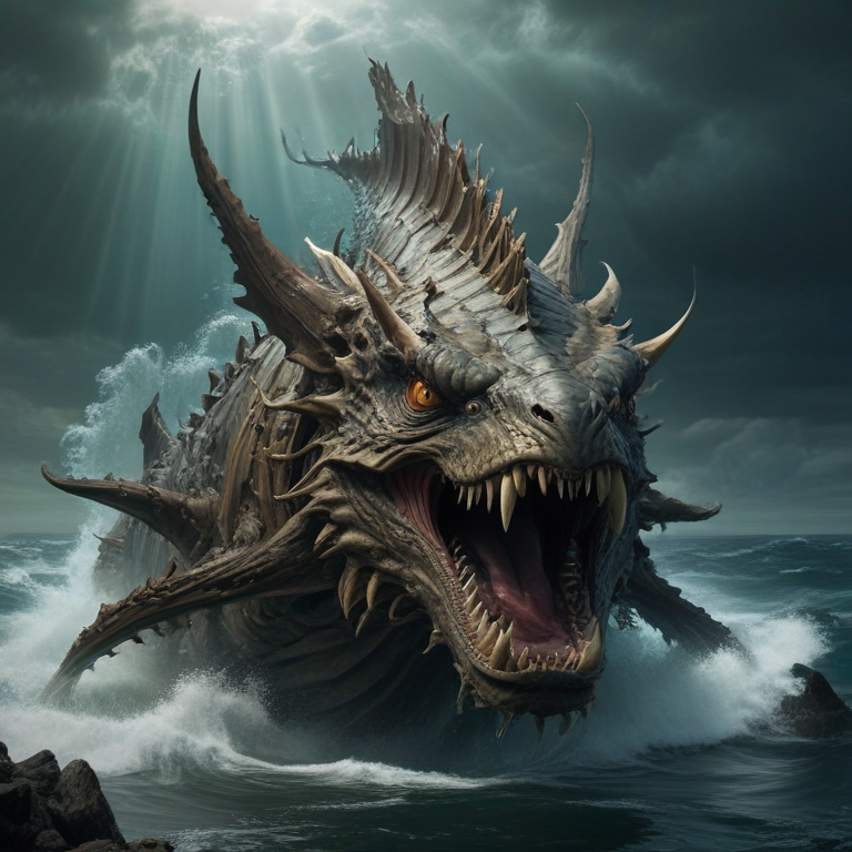 Ancient Sea Monster Emerges from the Depths, Roaring in Fury