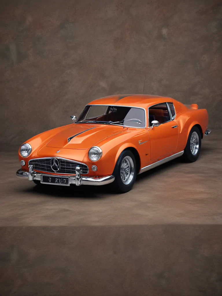 Classic Vintage Mercedes-Benz Sports Car in Bright Orange Color Display