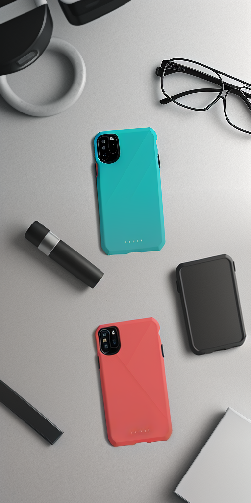 Stylish Smartphone Cases Displayed on a Modern Desk with Accessories