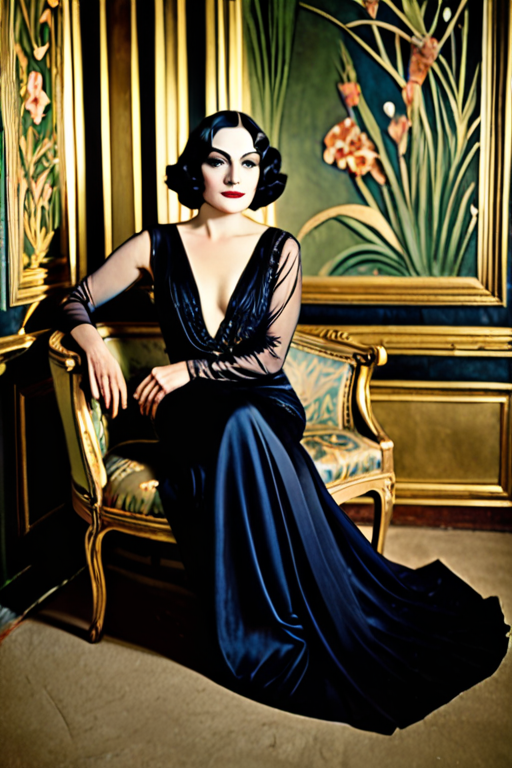 Pola Negri full posture sitting in silk delicate deep dark gown, art ...