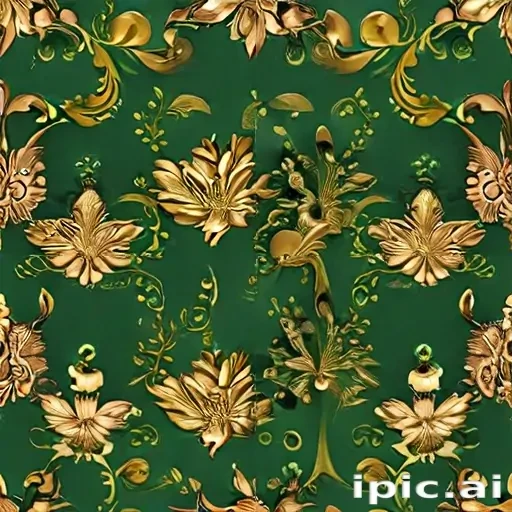 Elegant Floral Pattern in Rich Green and Shiny Gold Tones