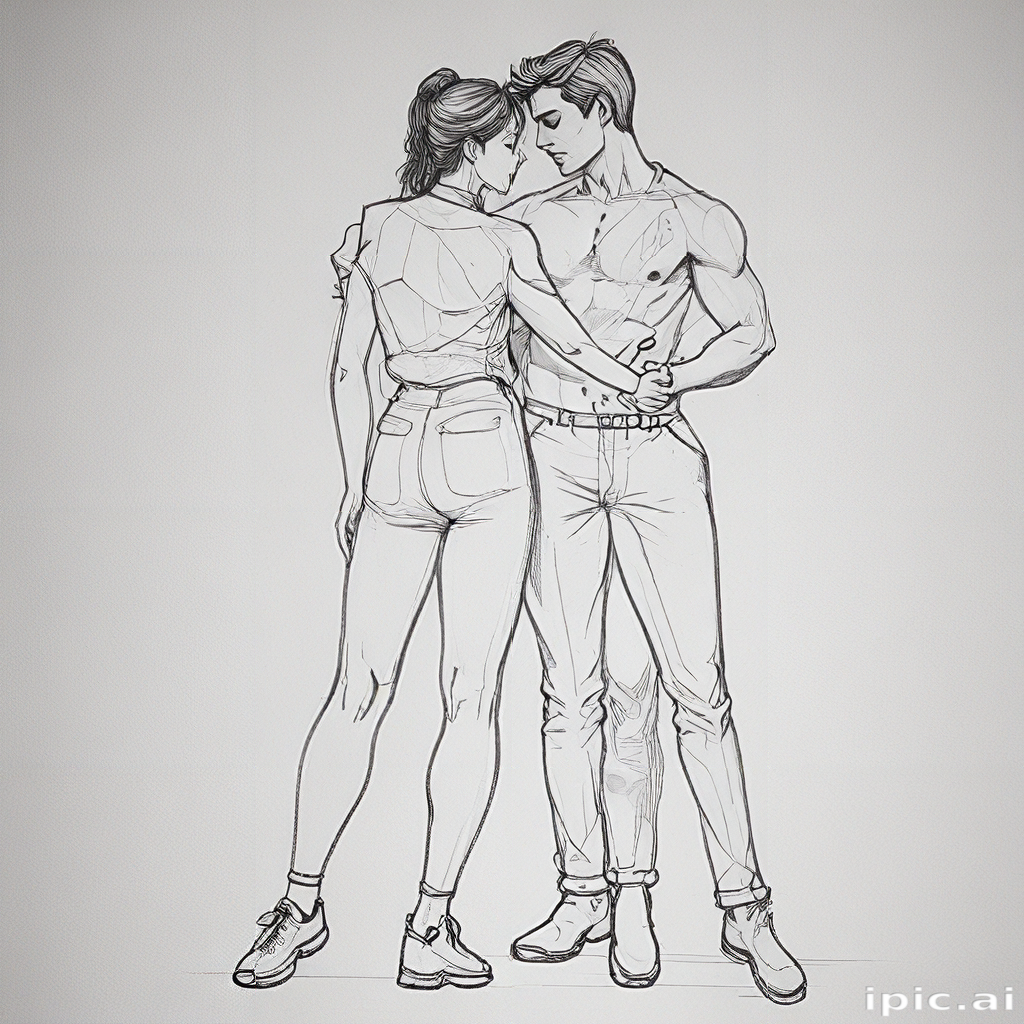 Intimate Embrace: A Sketch of Two Figures in Deep Connection