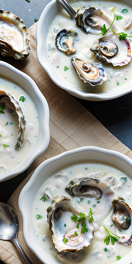 A Deliciously Creamy Oyster Chowder Served in Elegant Bowls with Fresh ...