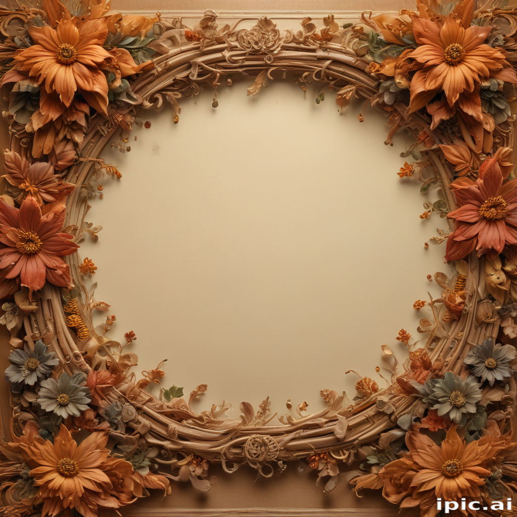 Ornate Floral Frame Adorned with Vibrant Orange and Blue Flowers