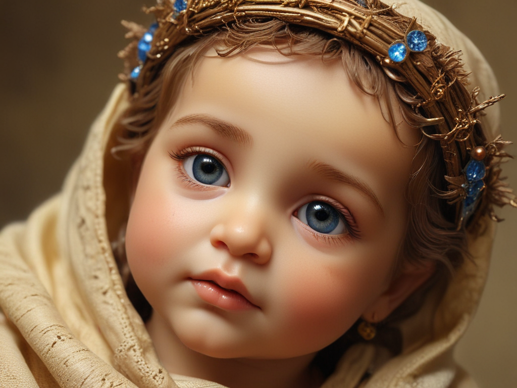 Sweet Innocence: A Cherubic Child with Stunning Blue Eyes and Crown