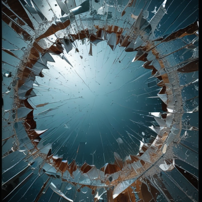 Intriguing Circular Fragmentation of Glass with Shimmering Blue Background