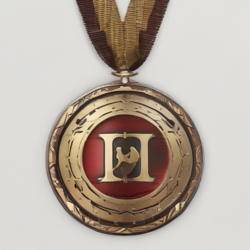Shiny Medal with Red Background and Intricate Design Featuring Letter H