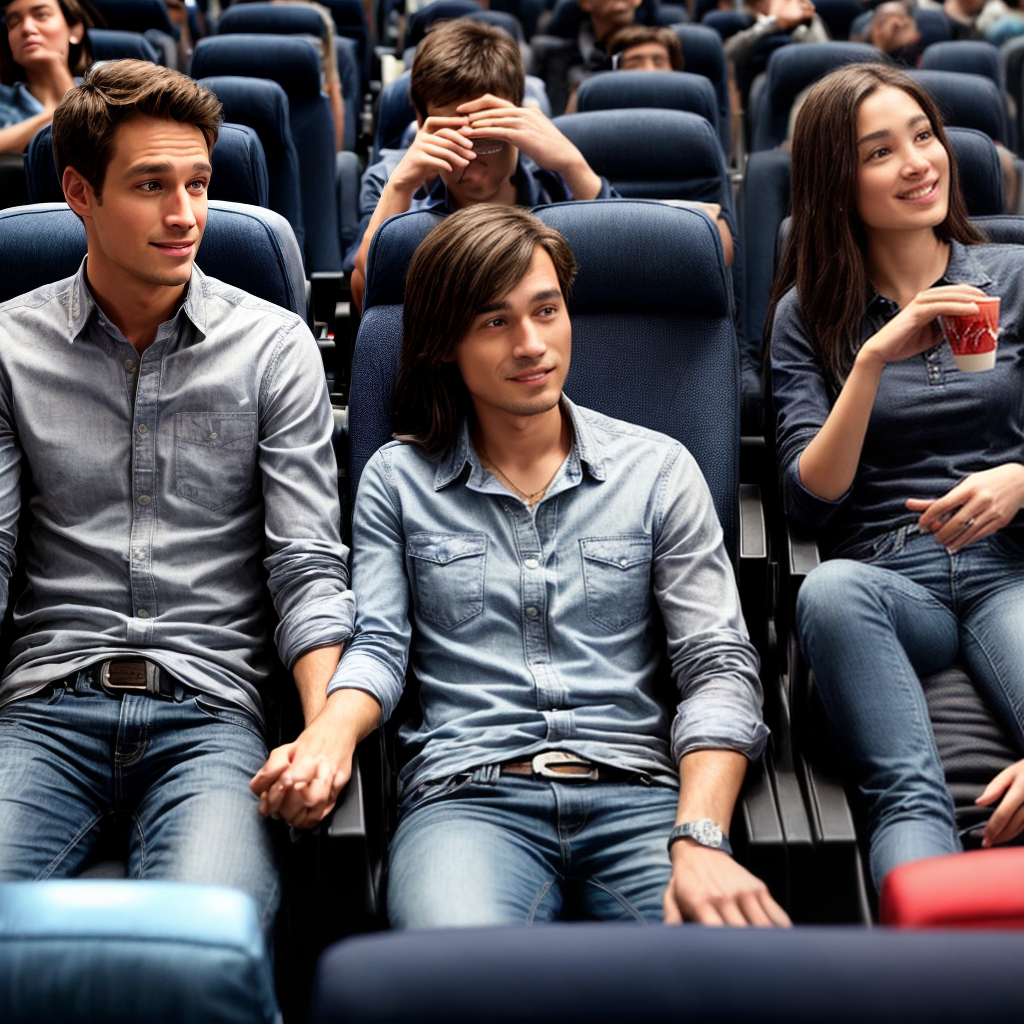 movie theater with a romantic movie playing