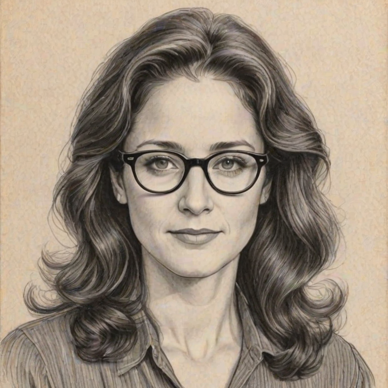 Portrait of a Thoughtful Woman with Glasses and Wavy Hair