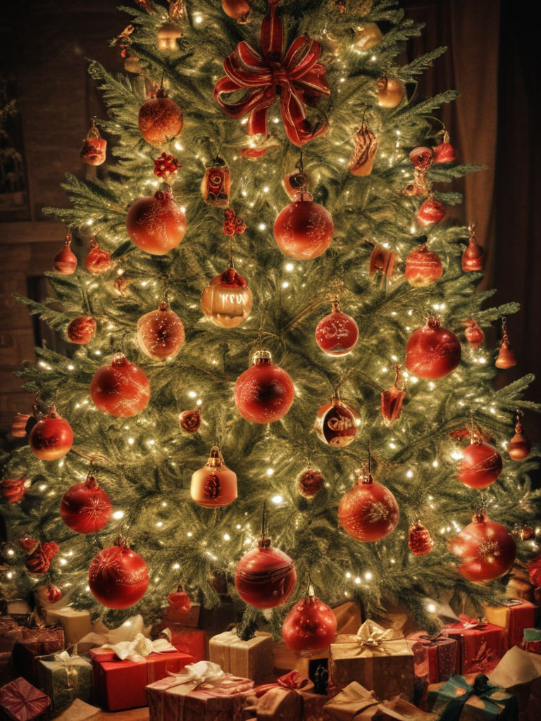 Beautifully Decorated Christmas Tree with Shimmering Ornaments and ...